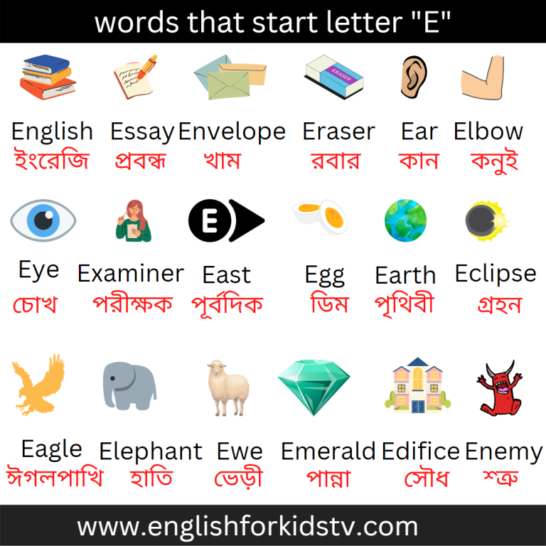 Word that start letter "E" - English For Kids