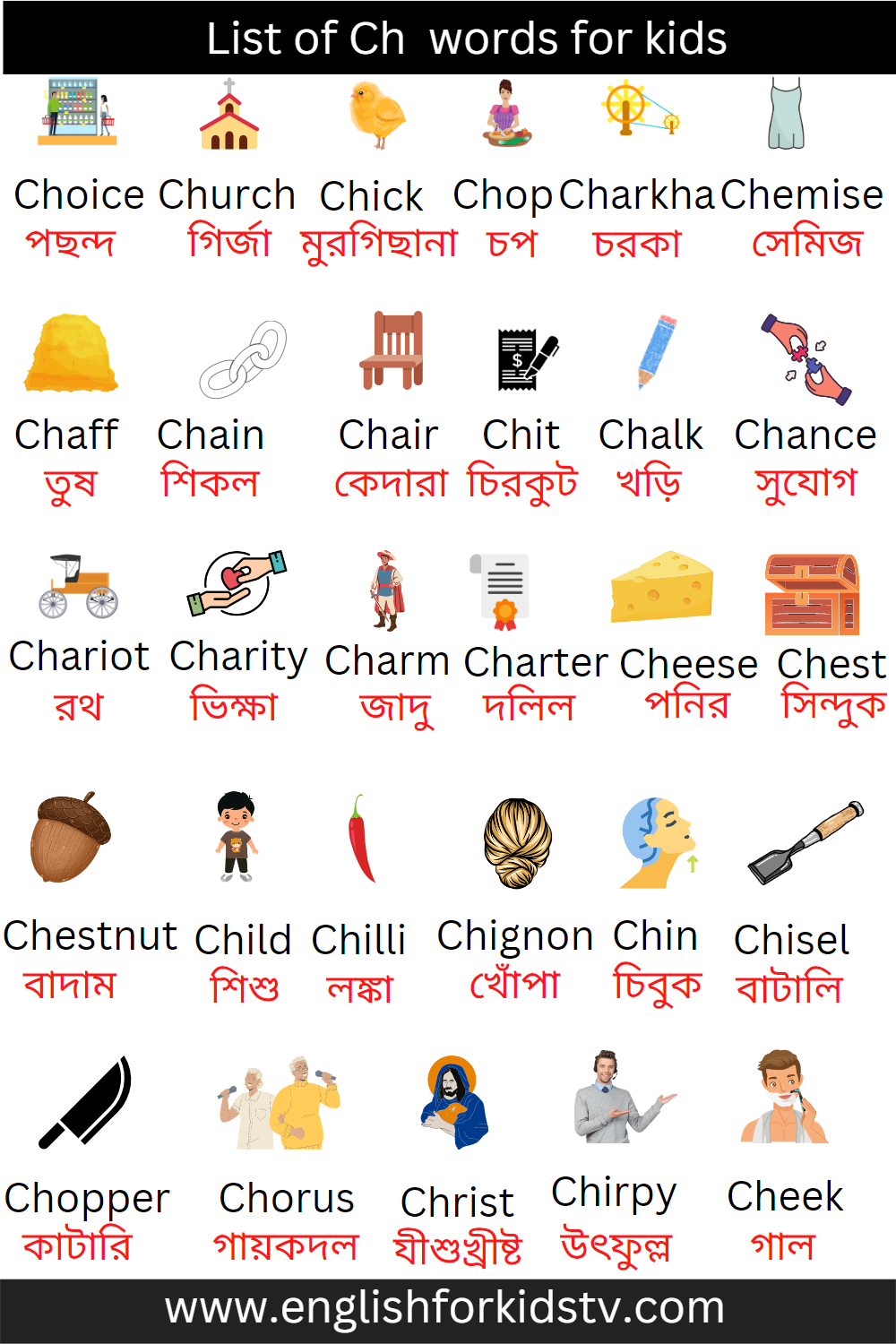 List of Ch words for kids - English For Kids