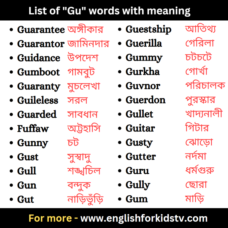 List of "Gu" words with meaning - English For Kids